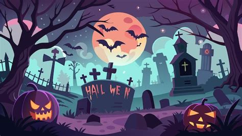 Spooky Halloween Cemetery Scene Premium Ai Generated Vector