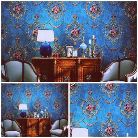 Jual Wallpaper Sticker Dinding Batik Bunga Ranting Dasar Biru Cantik