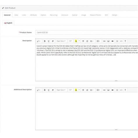 Opencart Additional Description Fields Category And Product