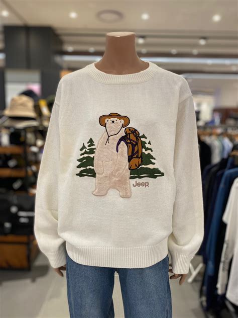 지프 남여공용 곰 아플리케 라운드 니트 티셔츠 Jo4ktu002 지프 위시버킷