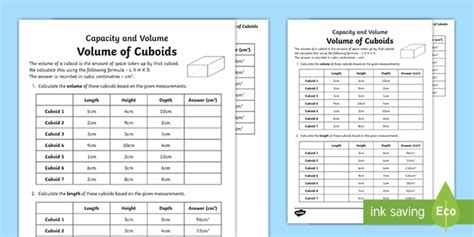 Capacity And Volume Volume Of Cuboids Teacher Made