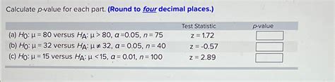 Solved Calculate P Value For Each Part Round To Four Chegg Com