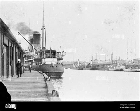 Negative Melbourne Victoria Circa 1900 A Steam Ship At Queens
