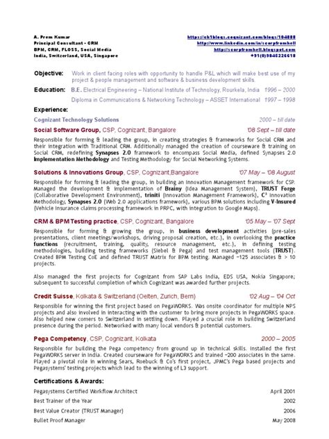 Resume Of Prem Kumar Aparanji Pdf Business Process Management