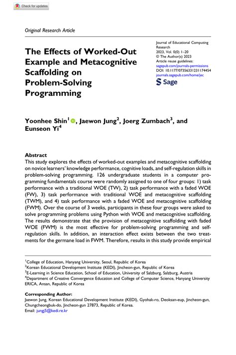 Pdf The Effects Of Worked Out Example And Metacognitive Scaffolding