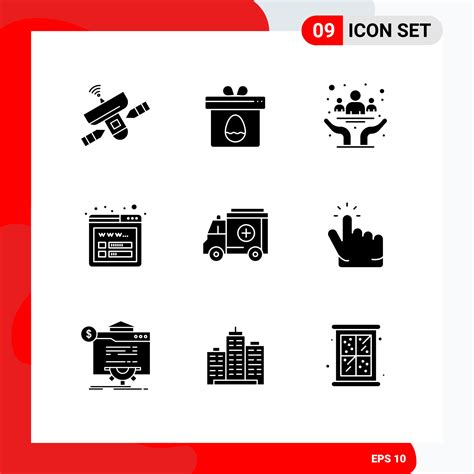 Mobile Interface Solid Glyph Set Of 9 Pictograms Of Ambulance Seo Easter Mockup Day Editable