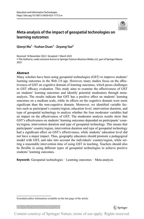 Meta Analysis Of The Impact Of Geospatial Technologies On Learning Outcomes Request Pdf