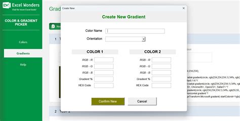 color and gradient picker excel template excel wonders etsy