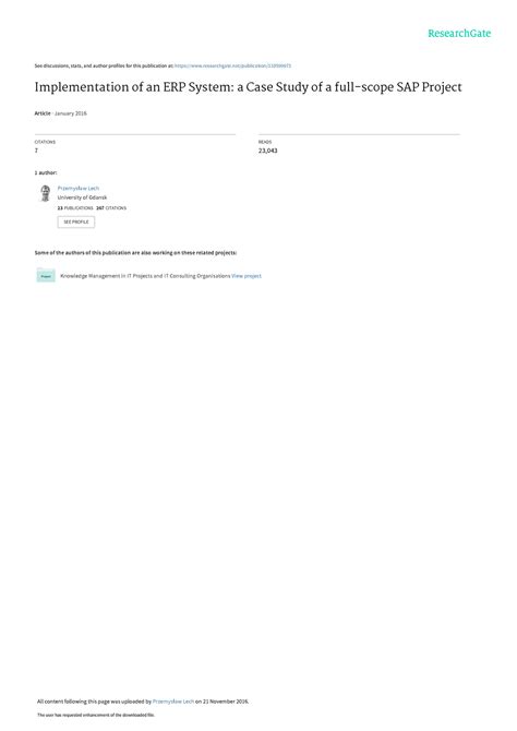 Lech Implementation Of ERP Case See Discussions Stats And Author Profiles For This