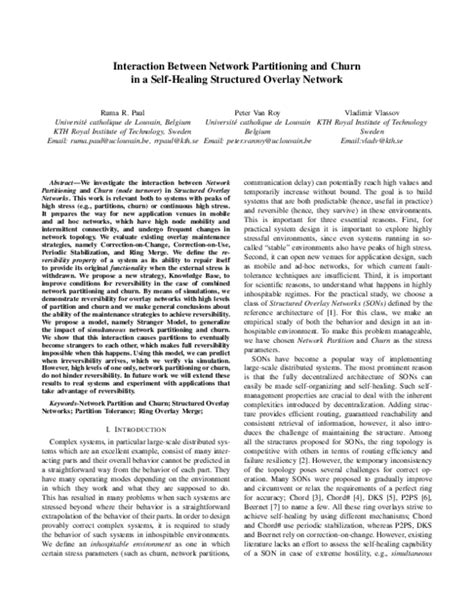 Pdf Interaction Between Network Partitioning And Churn In A Self Healing Structured Overlay