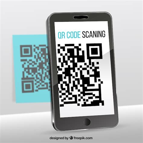 Qr 코드를 스캔하는 휴대 전화의 배경 프리미엄 벡터