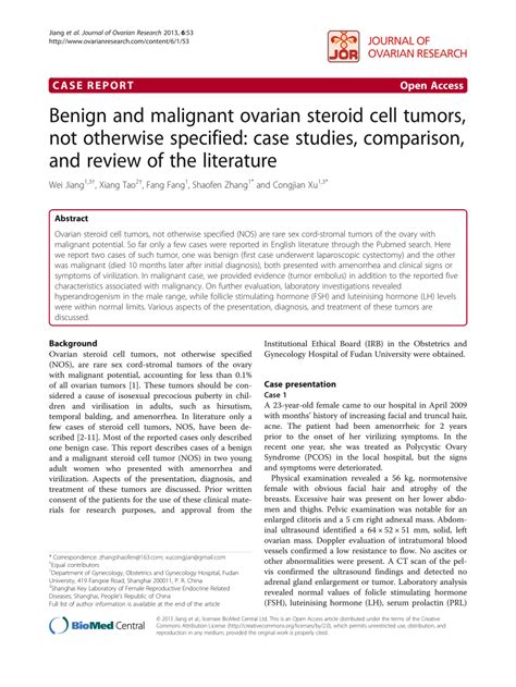 Pdf Benign And Malignant Ovarian Steroid Cell Tumors Not Otherwise