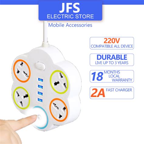 Jfs Power Socket Extension Cable Moveable Multi Function With 4 Socket And 4 Usb Charging Port