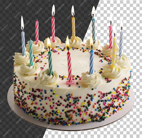 투명한 배경에 다채로운 스프링클을 가진 생일 케이크 Png 프리미엄 Ai 생성 Psd