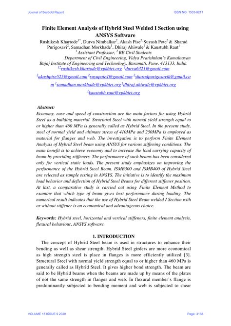 PDF Finite Element Analysis Of Hybrid Steel Welded I Section Using ANSYS Software