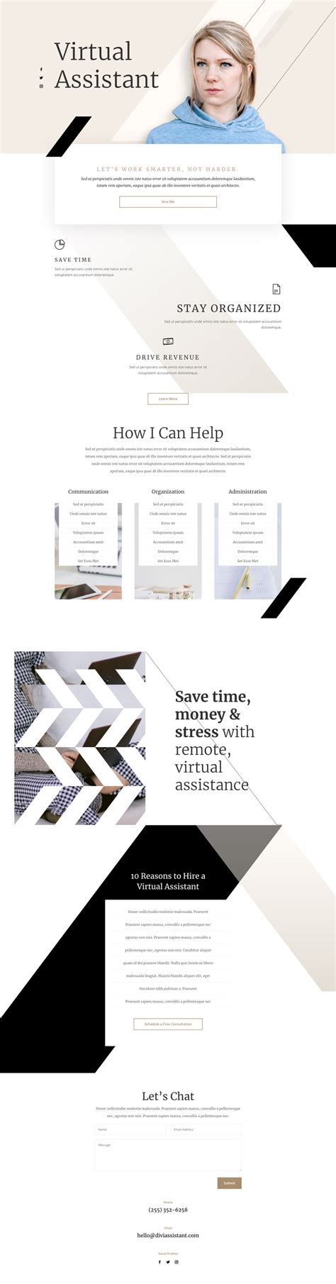 Virtual Assistant Landing Page Divi Layout By Elegant Themes
