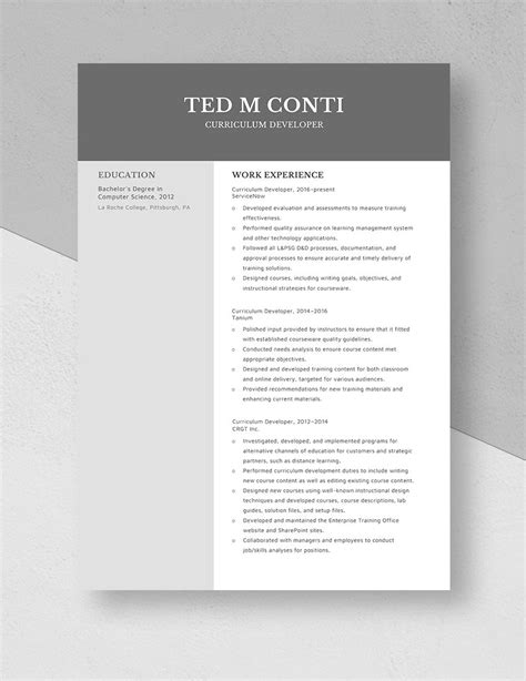 Curriculum Developer Resume In Pages Word Download