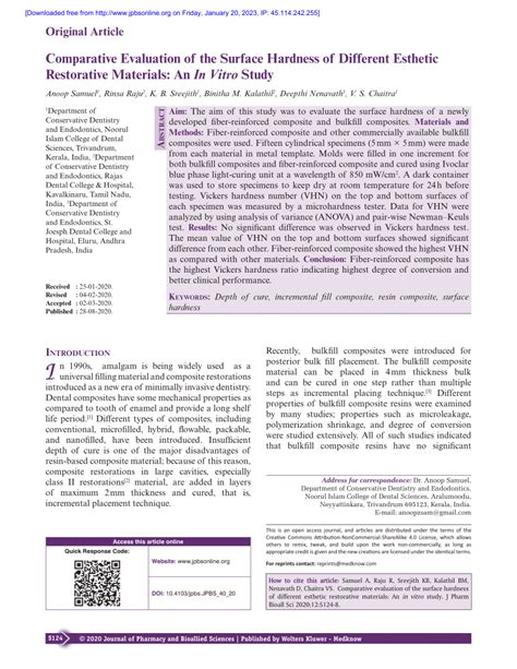 Pdf Comparative Evaluation Of The Surface Hardness Of Different Esthetic Restorative Materials