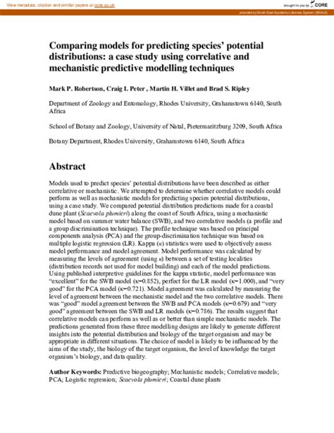 Pdf Comparing Models For Predicting Species Potential Distributions