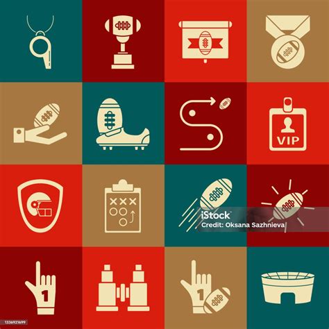 세트 축구 경기장 미국 Vip 배지 Tv 프로그램에 축구 스파이크 손 휘파람 및 계획 전략 개념 아이콘과 축구 또는 신발 벡터 경기장에 대한 스톡 벡터 아트 및 기타 이미지