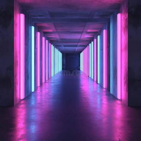 3d Render Abstract Background Futuristic Corridor With Glowing Neon