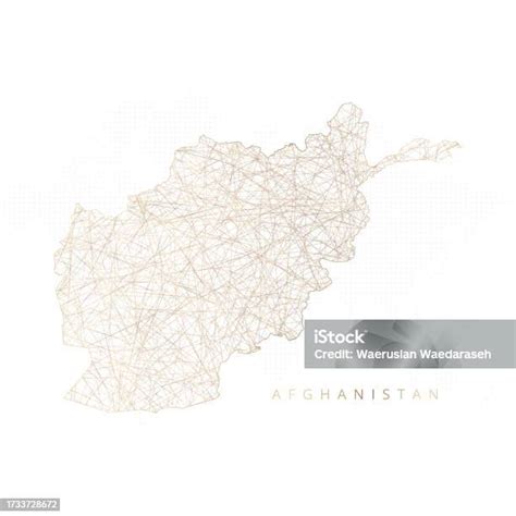 아프가니스탄의 낮은 폴리 지도 금색 다각형 와이어프레임 흰색 배경에 금색 입자가 있는 반짝이는 벡터 0명에 대한 스톡 벡터 아트 및 기타 이미지 Istock