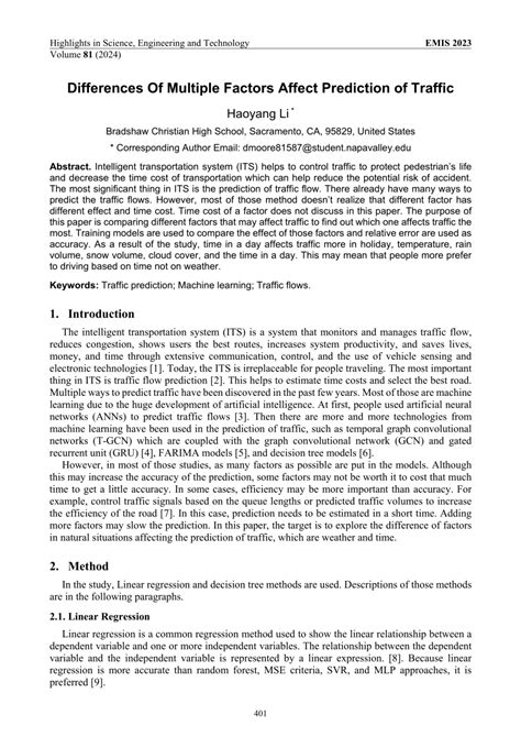 Pdf Differences Of Multiple Factors Affect Prediction Of Traffic