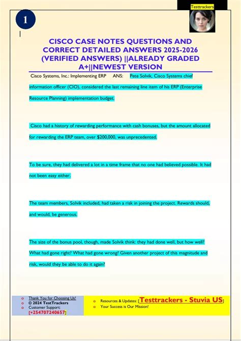Cisco Case Notes Questions And Correct Detailed Answers Verified Answers Already Graded A