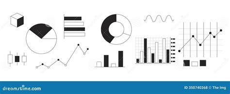 Data Visualization Charts Black And White 2d Line Objects Set Stock Illustration Illustration