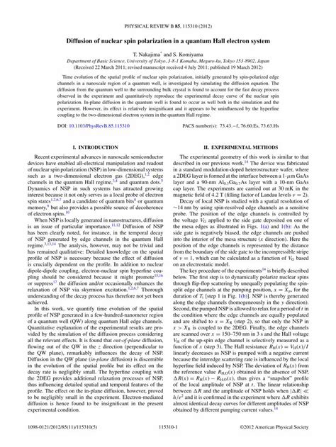 Pdf Diffusion Of Nuclear Spin Polarization In A Quantum Hall Electron