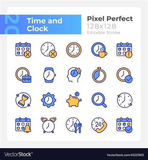 Time And Clock Pixel Perfect Rgb Color Icons Set Vector Image