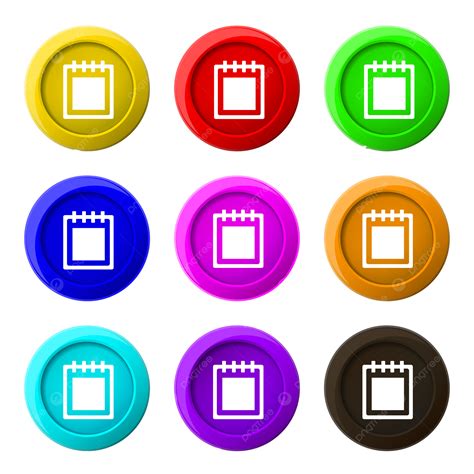 iconic notepad symbol on nine vibrant round buttons clipboard book
