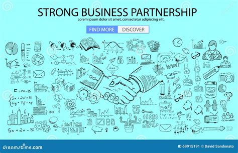 Strong Business Partnership Concept Wih Doodle Design Style Stock
