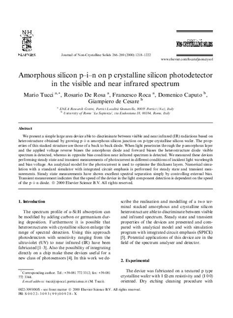 Pdf Amorphous Silicon P I N On P Crystalline Silicon Photodetector In The Visible And Near