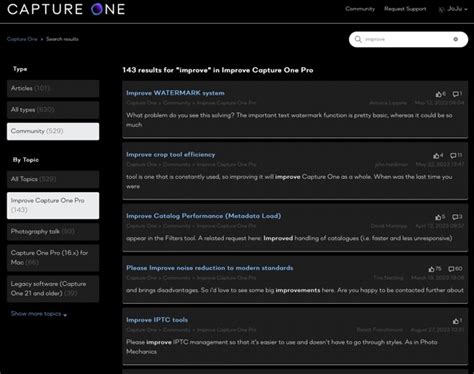 Search “improve Capture One Pro” Topic First To Avoid Duplicate Feature Requests Home