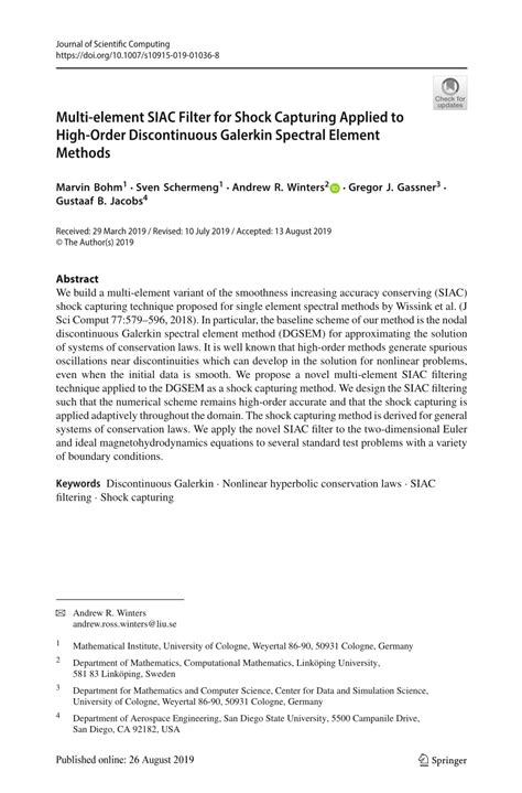 Pdf Multi Element Siac Filter For Shock Capturing Applied To High