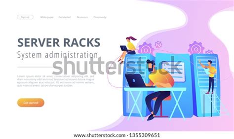 System Administrators Sysadmins Servicing Server Racks Stock Vector