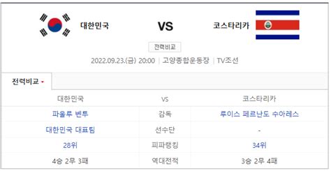 한국 코스타리카 축구 중계 2022년 9월 23일 대한민국 코스타리카 대표팀 평가전 중계 일정 하이라이트