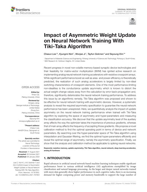 Pdf Impact Of Asymmetric Weight Update On Neural Network Training With Tiki Taka Algorithm