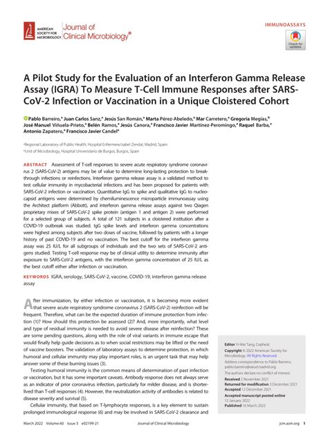 PDF A Pilot Study For The Evaluation Of An Interferon Gamma Release Assay IGRA To Measure T