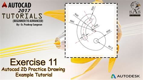Autocad 2d Practice Drawing Exercise 11 Autocad Example Tutorial Youtube
