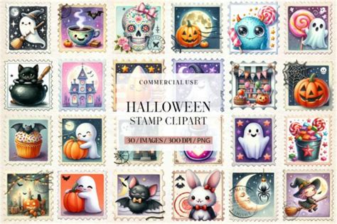 Cute Halloween Postage Stamp Clipart Graphic By Breezy Lane · Creative Fabrica