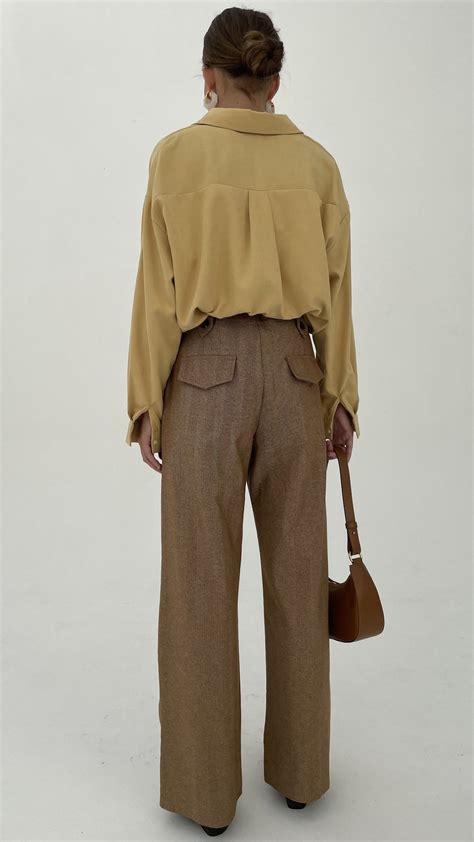 Прямые брюки палаццо из костюмной ткани с узором в елочку с доставкой без предоплаты Evening