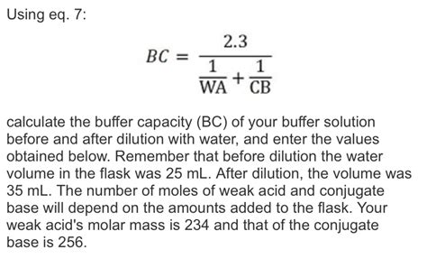 Solved Using Eq 7 Calculate The Buffer Capacity Bc Of