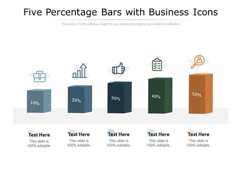 Five Percentage Bars With Business Icons Ppt PowerPoint Presentation Styles Objects