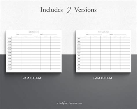 Printable Room Reservation Sign Up Sheet Pdf 8am 6pm 7am 5pm Etsy