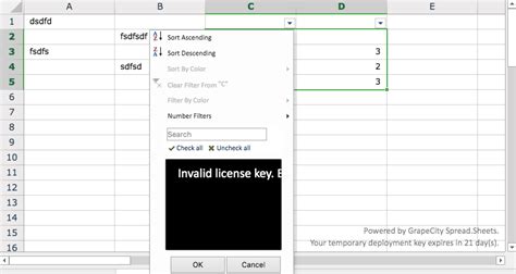 Filter Shows Invalid License Key Black Screen When Opened Spreadjs
