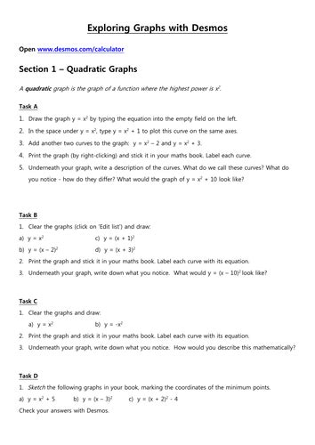 Exploring Graphs With Desmos Teaching Resources