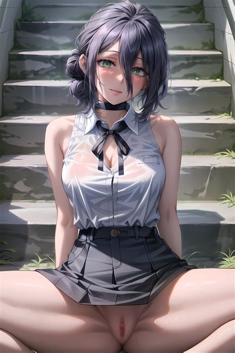 Rule Ai Generated Black Choker Blush Breasts Chainsaw Man Choker Edosynf Female Green Eyes