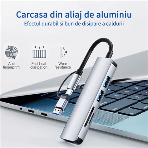 Adaptor Hub Usb Usb C Aluminiu In Bolongking Port Usb Type C Usb Usb Sd Tf
